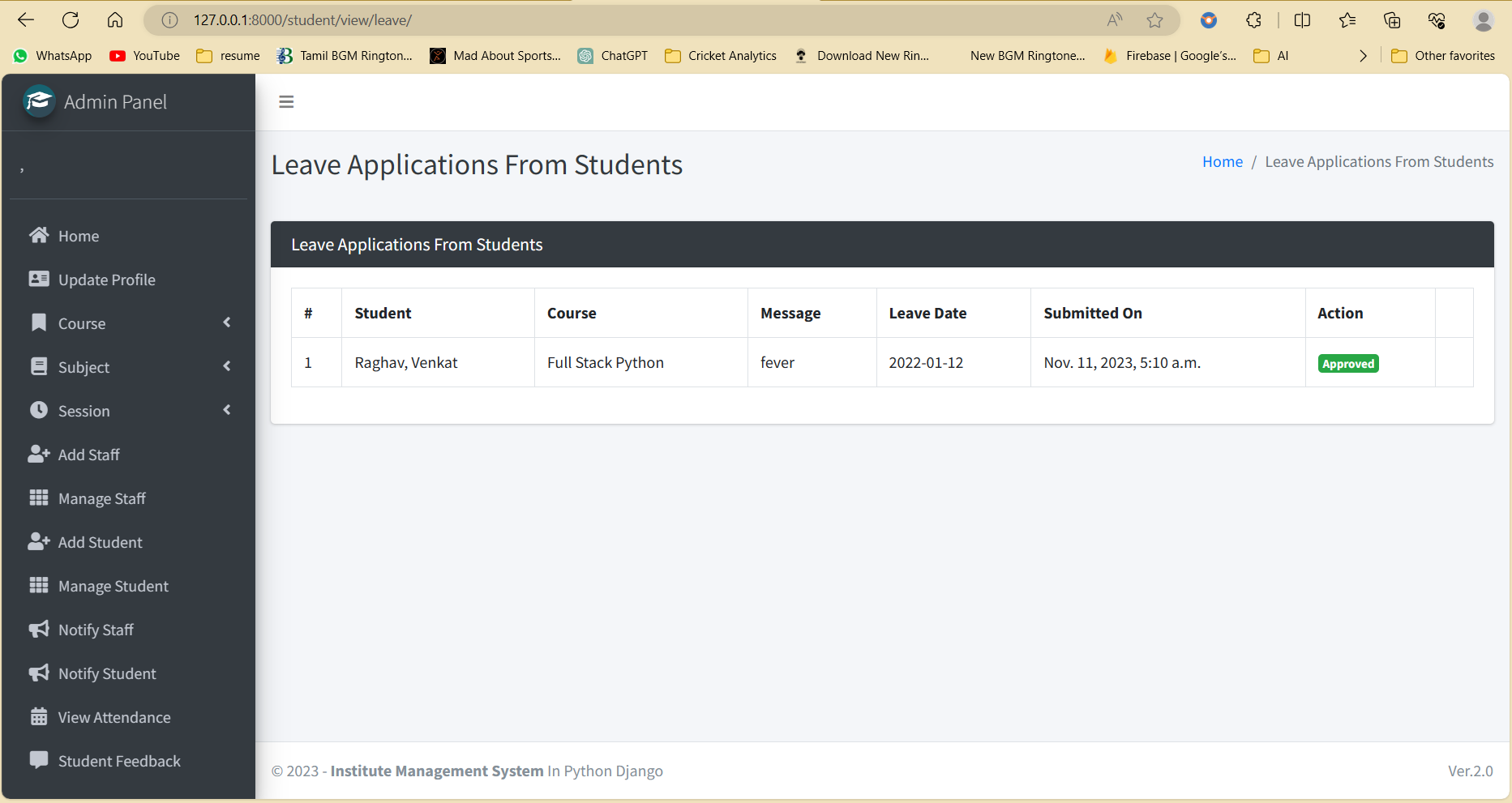 GitHub - NatarajAdithya/Institute-Database-Management-System--Django