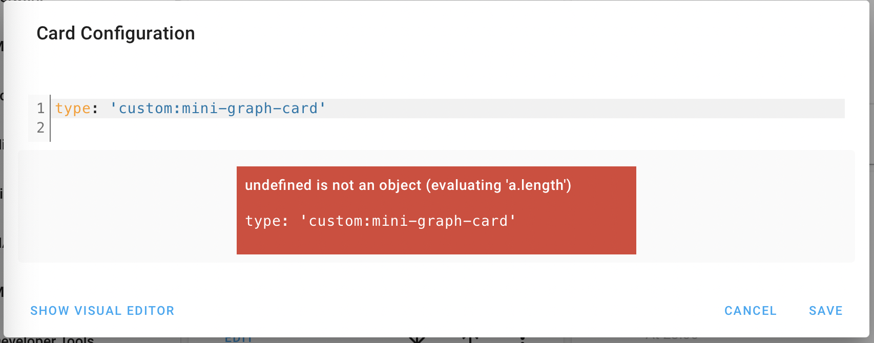 Custom element doesn't exist: mini-graph-card. (on update?) · Issue ...
