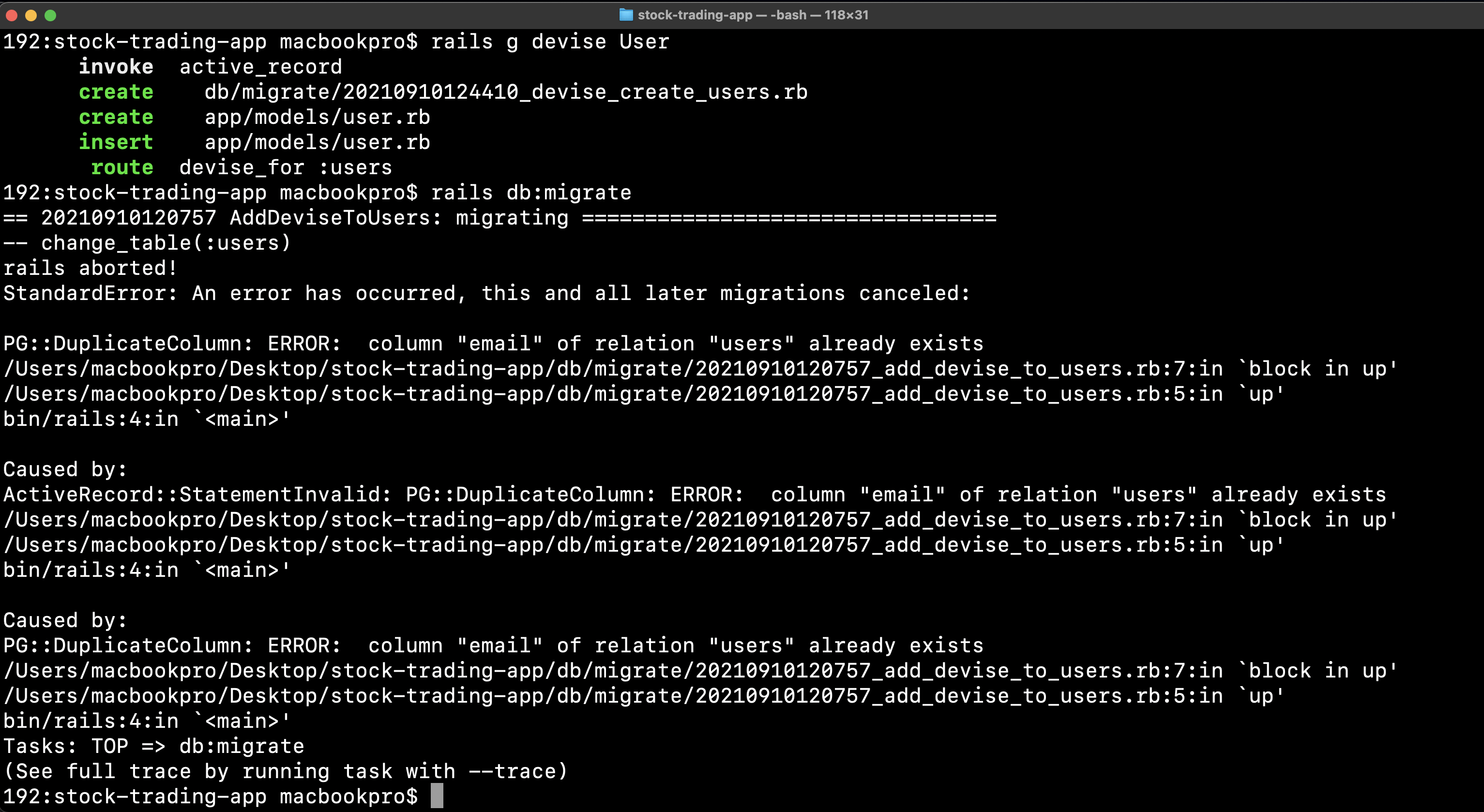 rails g db:migrate duplicate error · avionschool batch9-activities · Discussion #157 · GitHub