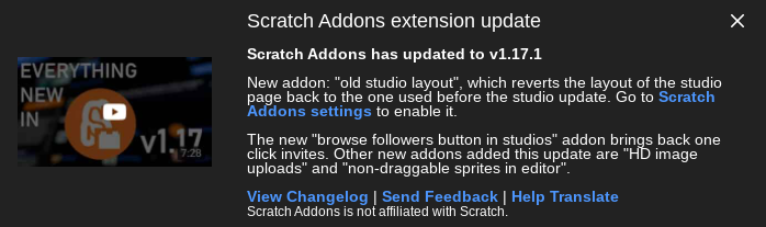Caps In Update Message · Issue #3073 · ScratchAddons/ScratchAddons · GitHub