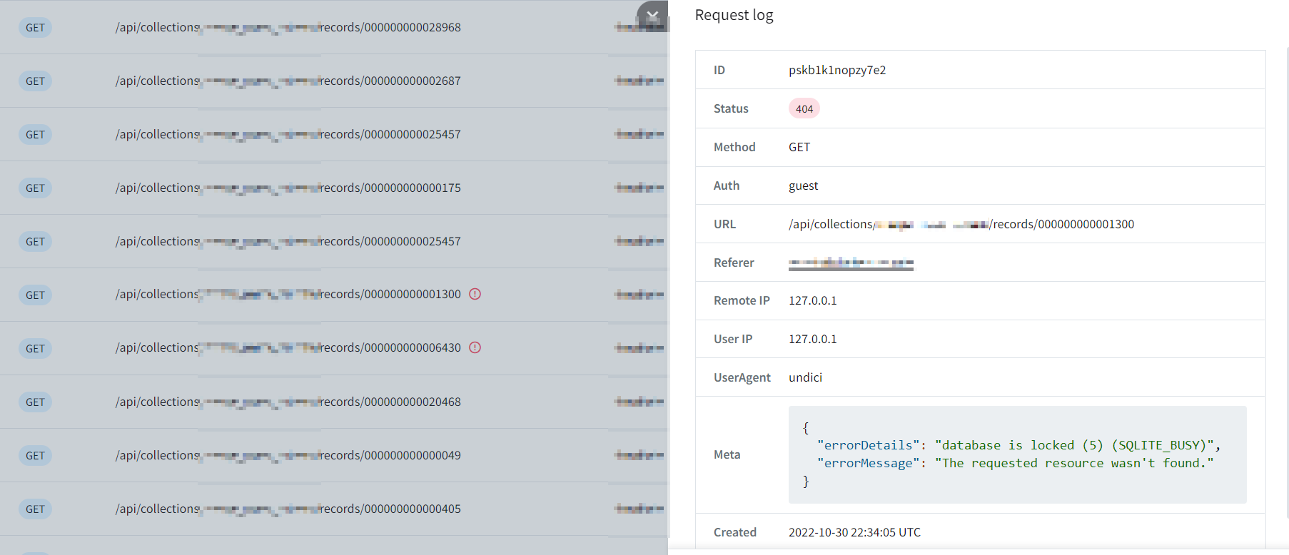 404 "database is locked" on parallel requests · Issue #875 · pocketbase/pocketbase · GitHub