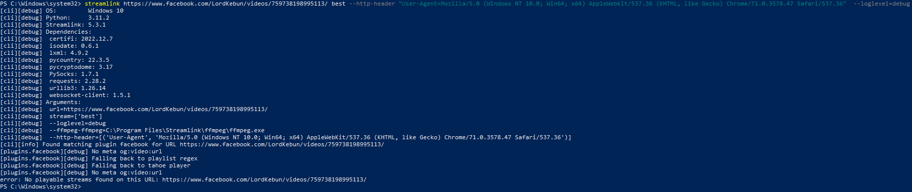 plugins.facebook: no playable streams found · Issue #4800 · streamlink/streamlink · GitHub