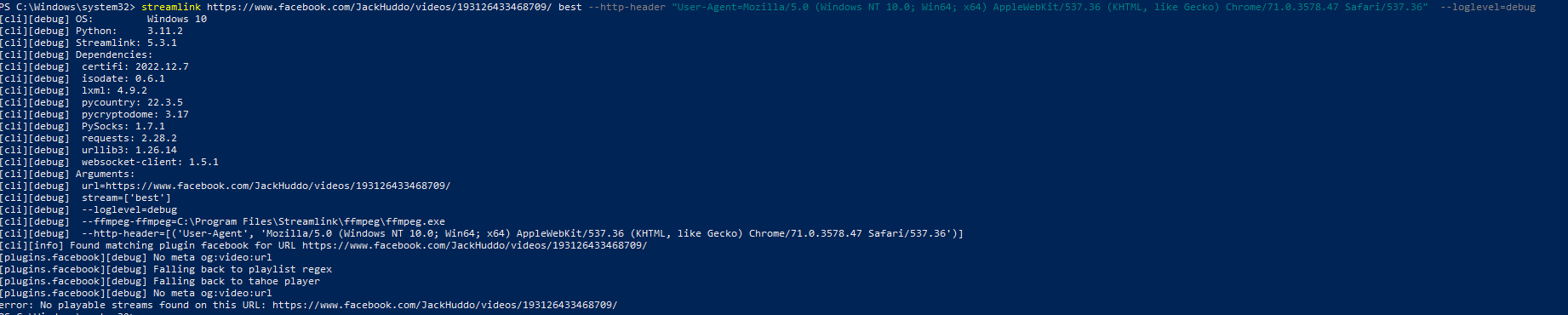 plugins.facebook: no playable streams found · Issue #4800 · streamlink/streamlink · GitHub