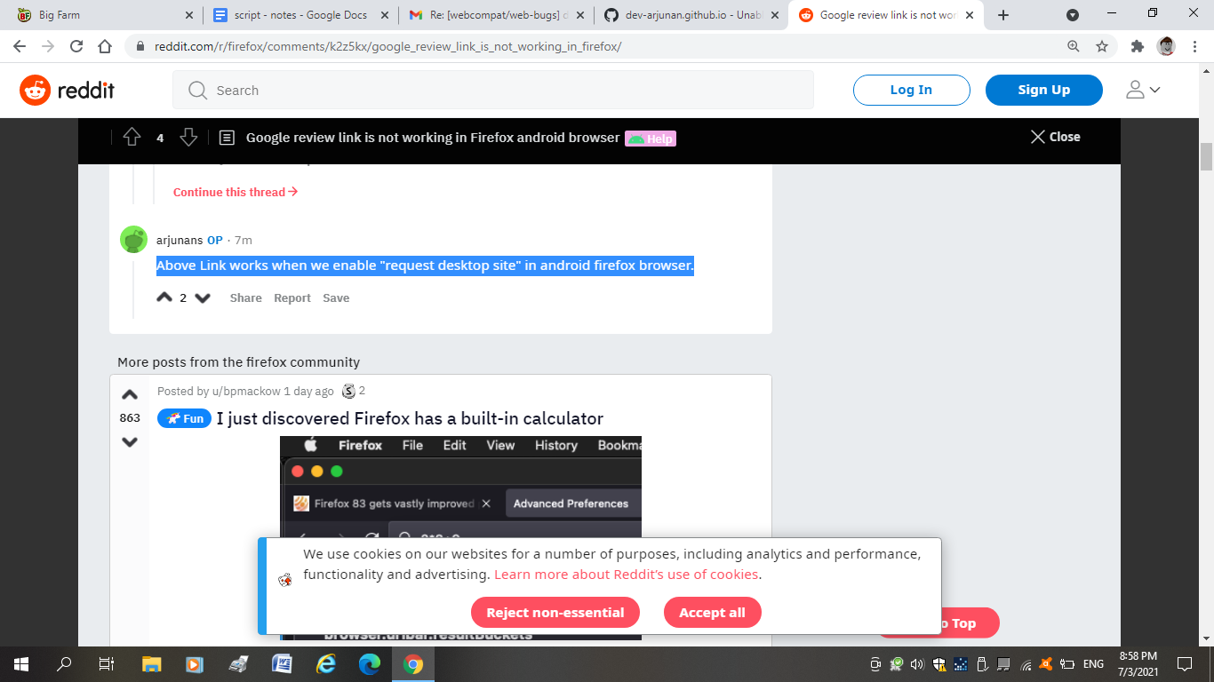 dev-arjunan.github.io - Unable to review on Google form · Issue #56933 · webcompat/web-bugs · GitHub