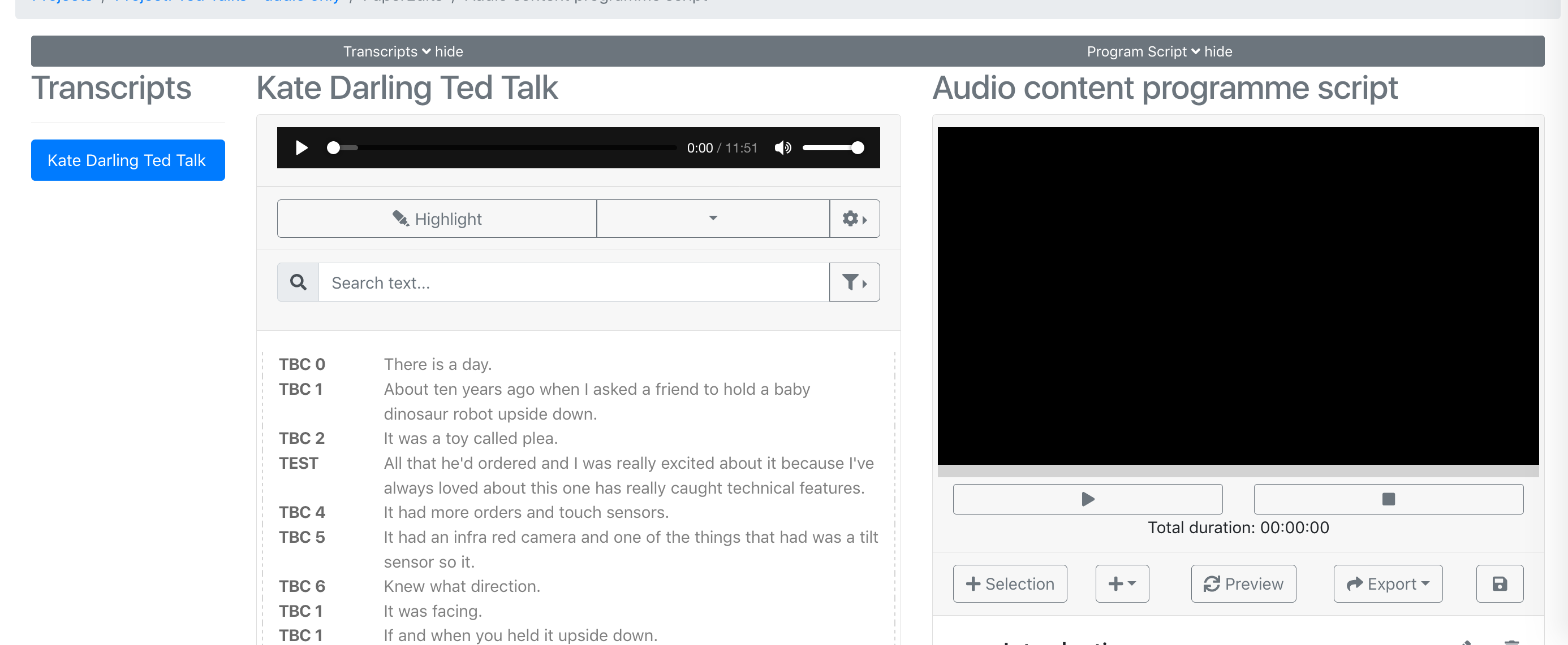 Adding audio for demo and utilise mediaType prop for React-Transcript ...