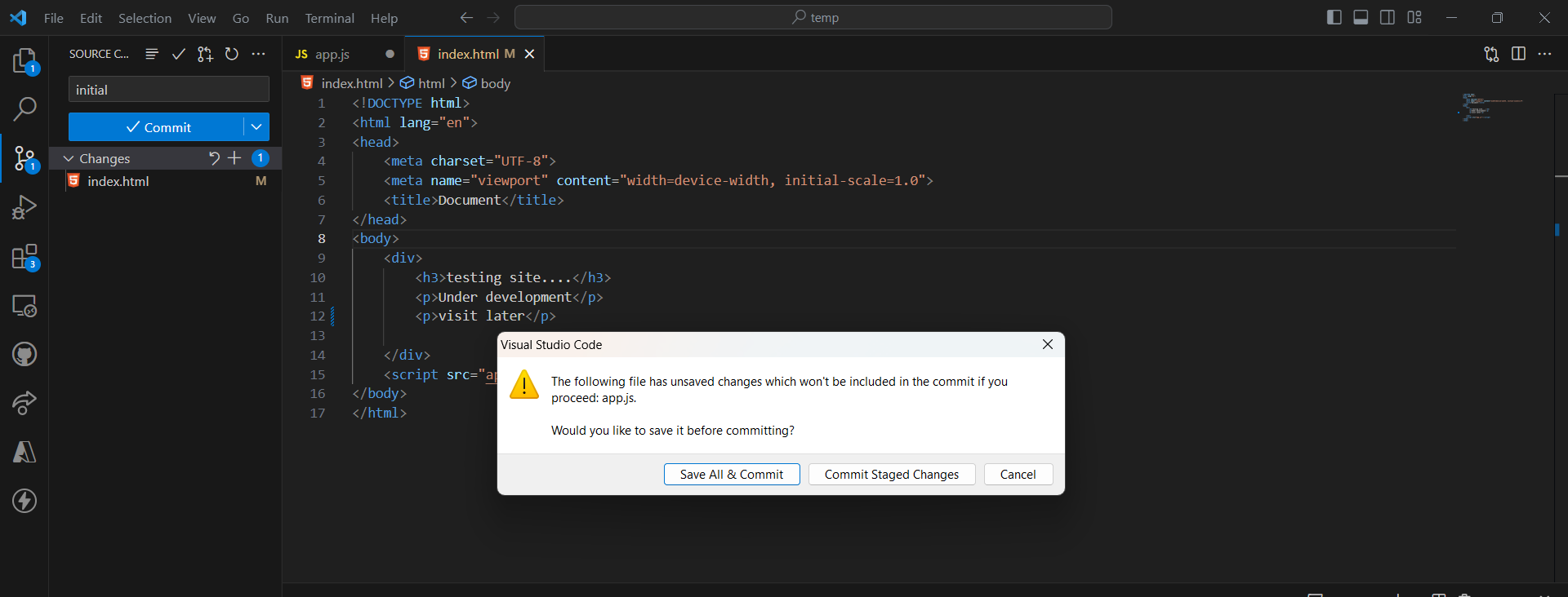Bug :git smart commit not properly work · Issue #190657 · microsoft/vscode · GitHub