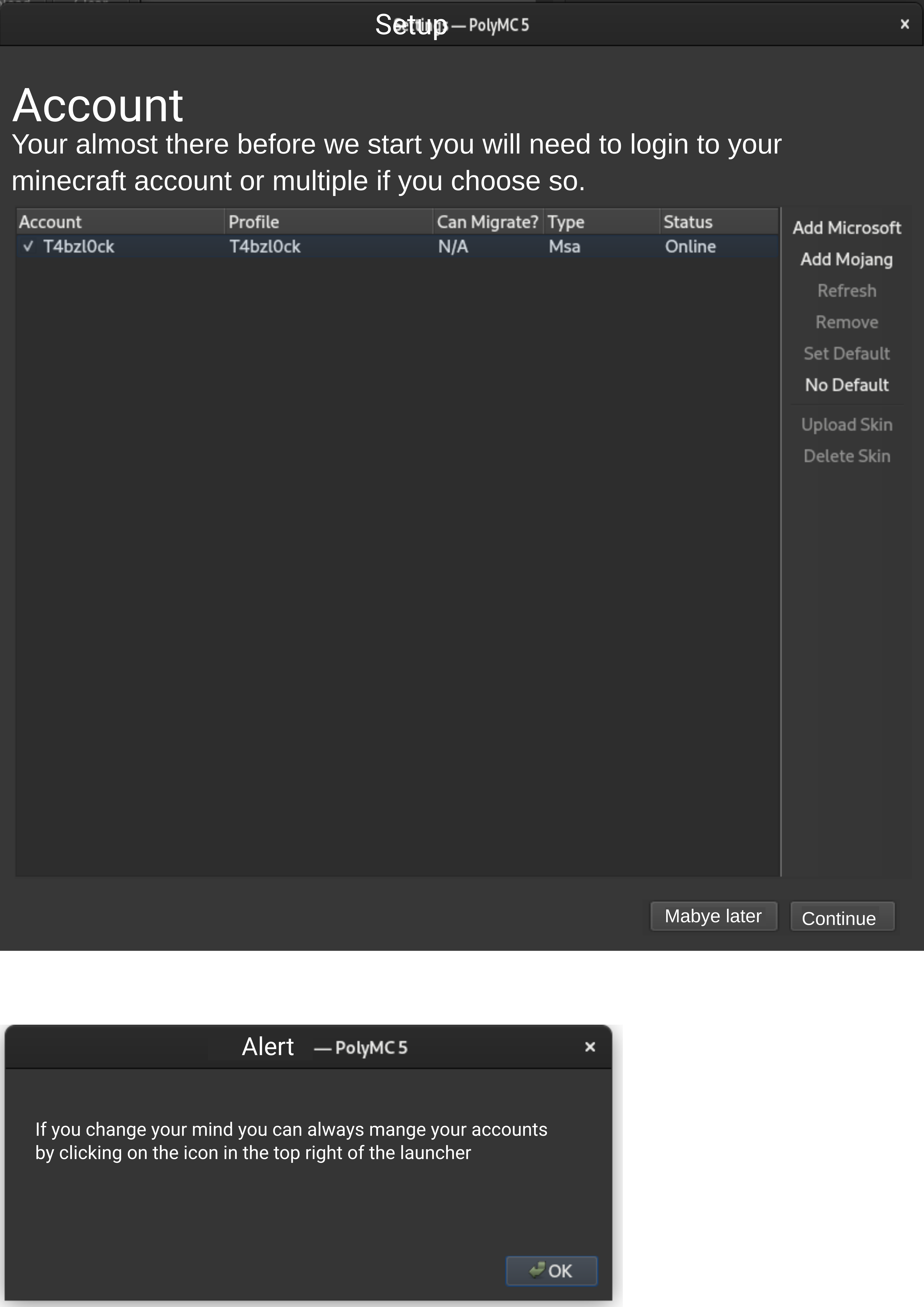 Ask for login on first launch · Issue #49 · PolyMC/PolyMC · GitHub