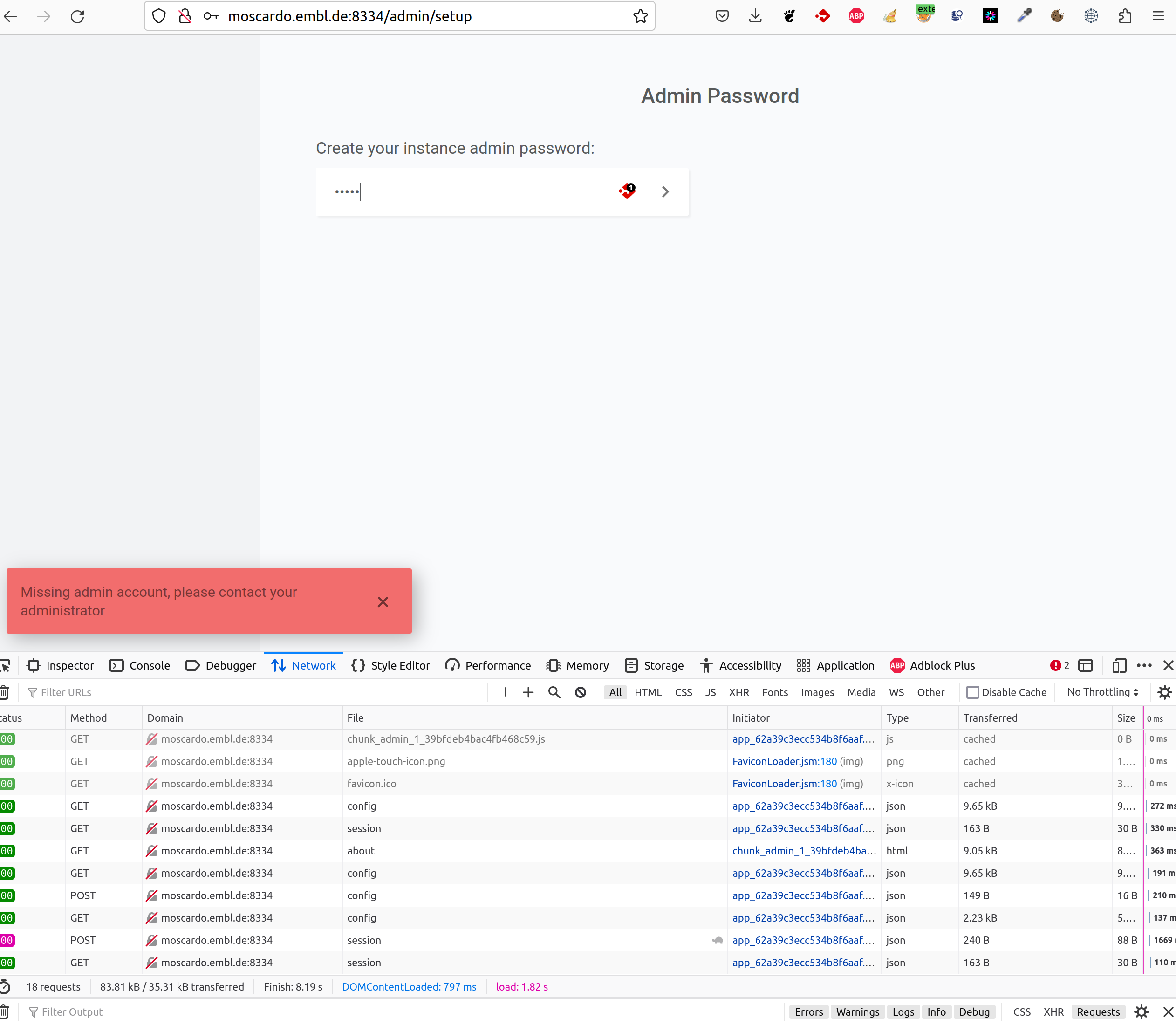 Impossible to set admin password - Missing admin account, please contact your administrator ...