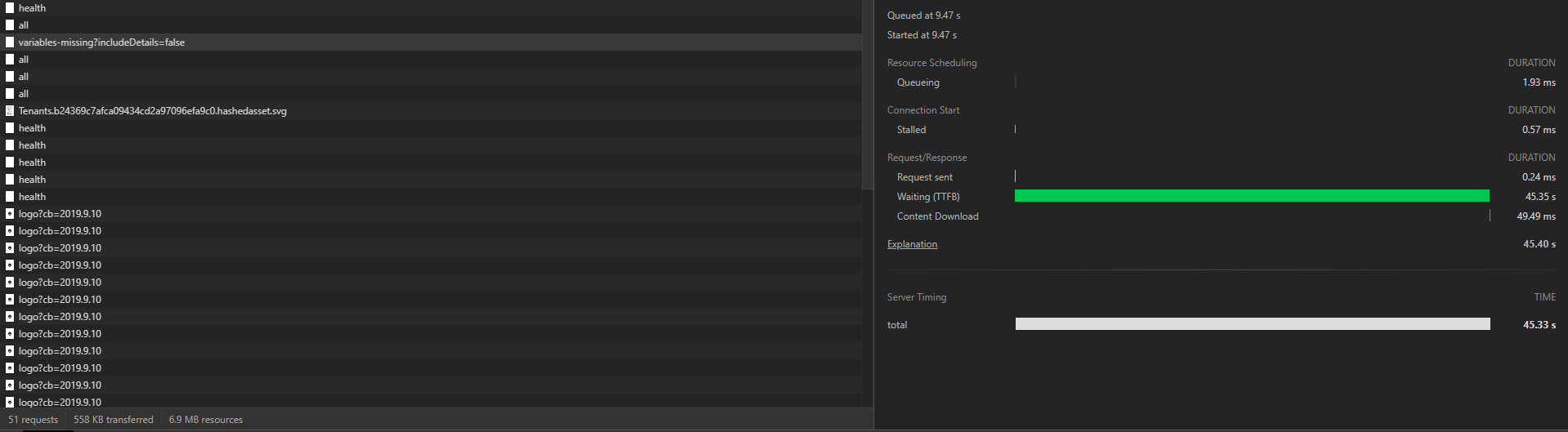 Fix for slow tenants page at scale (slow variables-missing endpoint holding up the UX) · Issue ...