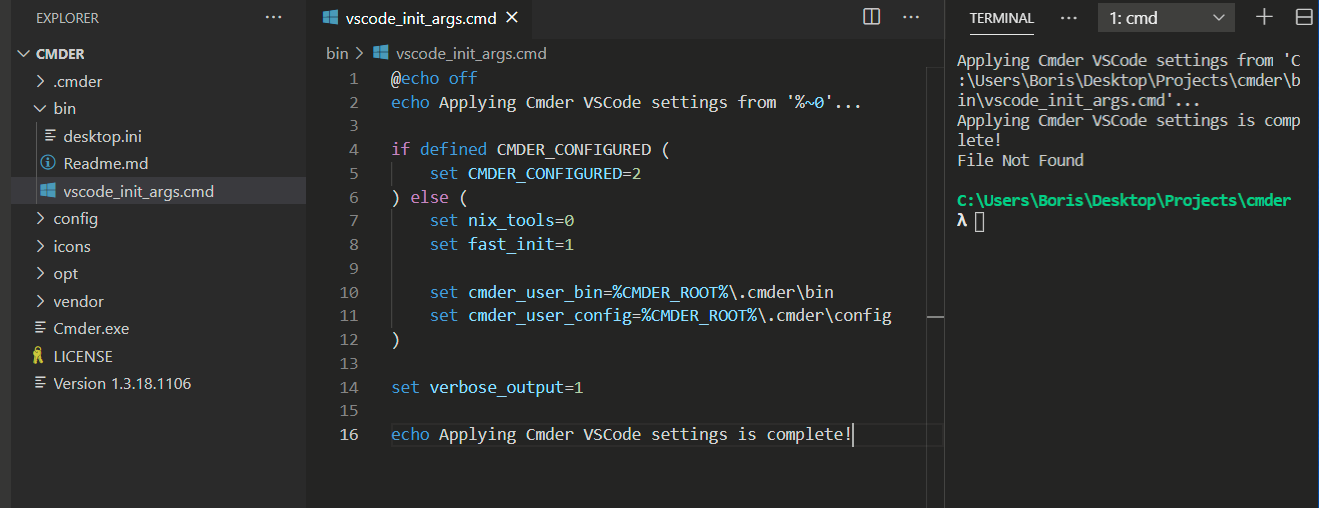 VSCode integration - File not found · Issue #2526 · cmderdev/cmder · GitHub