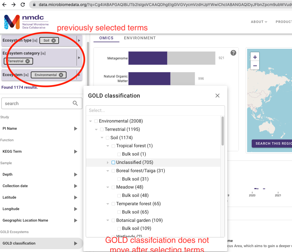 GOLD classification filter view resets after you close and reopen the the search filter window ...