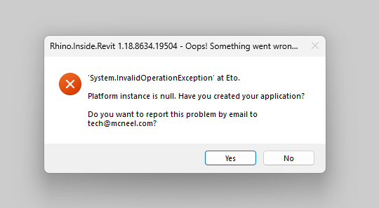 Eto platform is null when trying to open Options · Issue #1028 · mcneel/rhino.inside-revit · GitHub