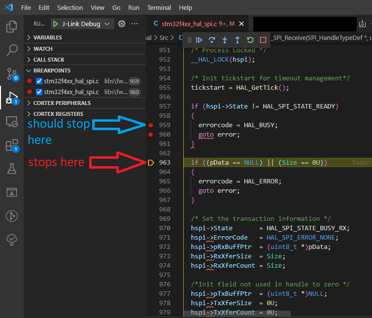 Breakpoint stops at wrong line · Issue #472 · Marus/cortex-debug · GitHub