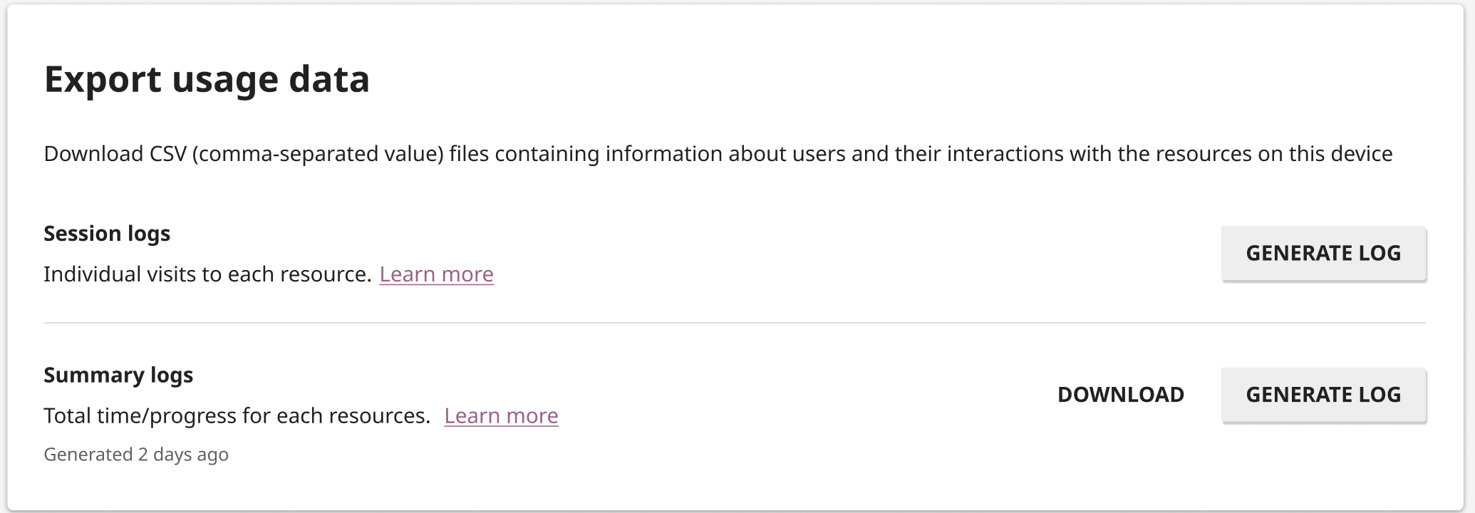 Implement new design for "Export usage data" · Issue #9704 · learningequality/kolibri · GitHub