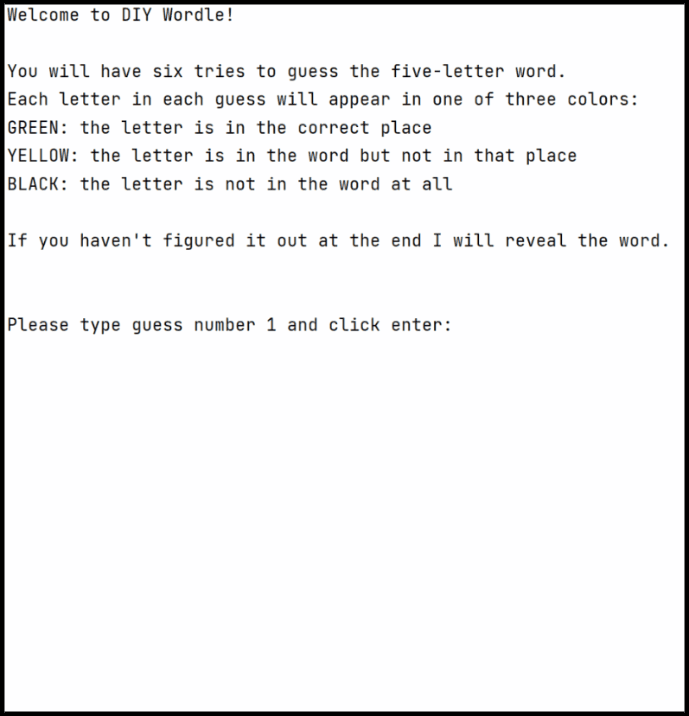 GitHub - tiarnoble/DIY-Wordle: This program is modeled after Wordle ...