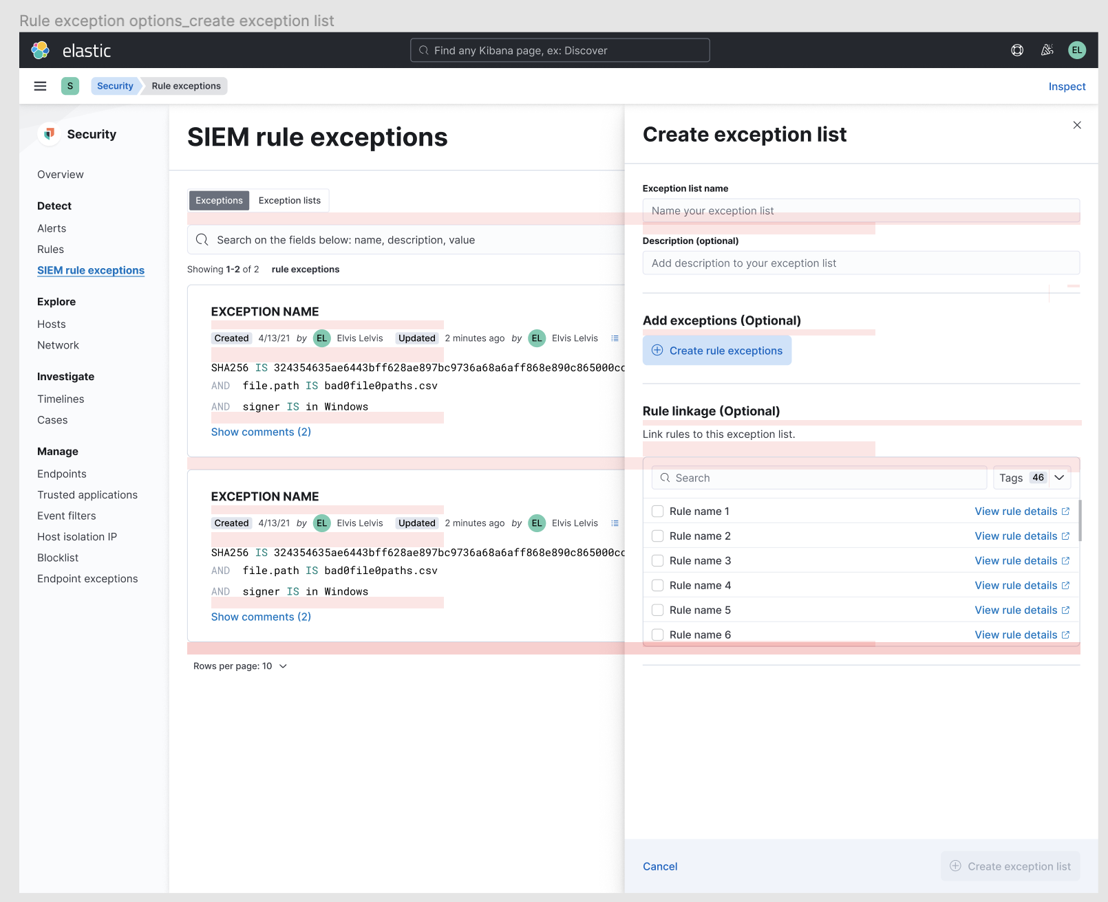 [Security Solution][Exceptions] - All exception items view · Issue ...