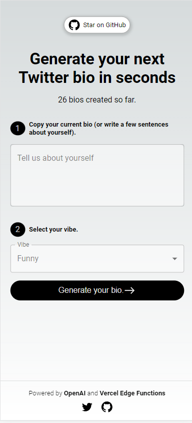 GitHub - smithms91/biobuddy: Enter your current Twitter bio or some info about you, choose a ...