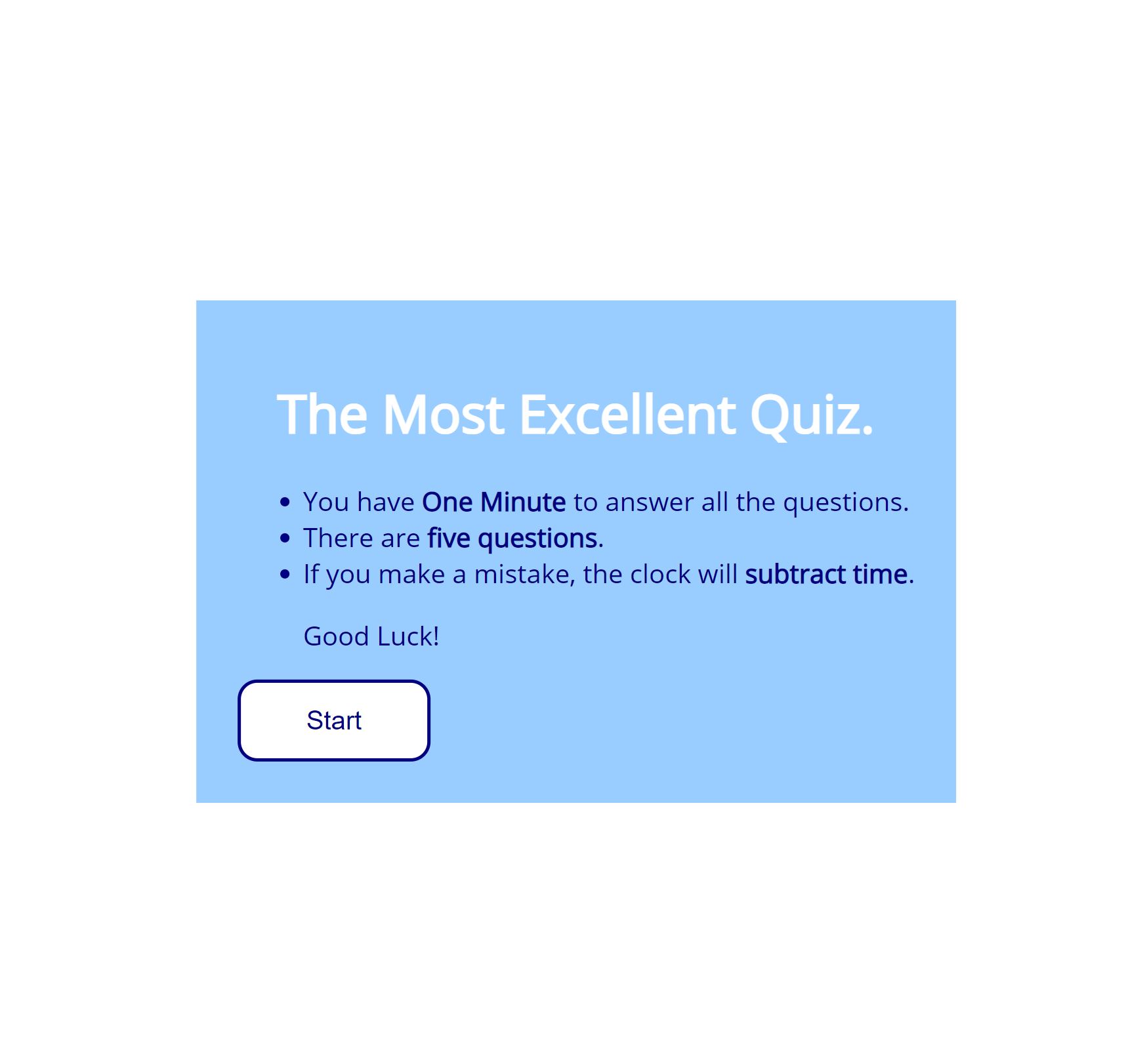 GitHub - SmithRBG/Coding-Quiz: Coding Quiz: You have 1 minute to answer ...
