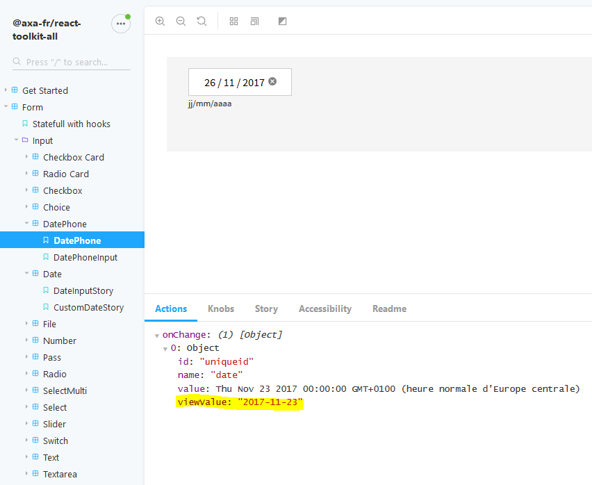 [dateinput Datephone] Different Viewvalue Date Format To Handle · Issue 612 · Axafrance React