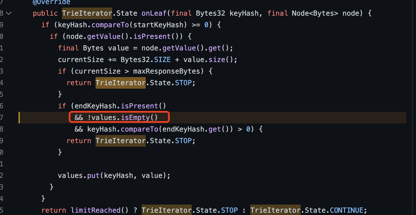 [Question] RangeStorageEntriesCollector.onLeaf · Issue #5222 · hyperledger/besu · GitHub