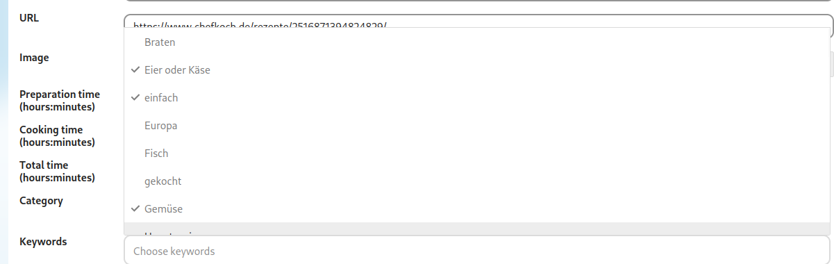 No check mark in keyword dropdown · Issue #1424 · nextcloud/cookbook · GitHub