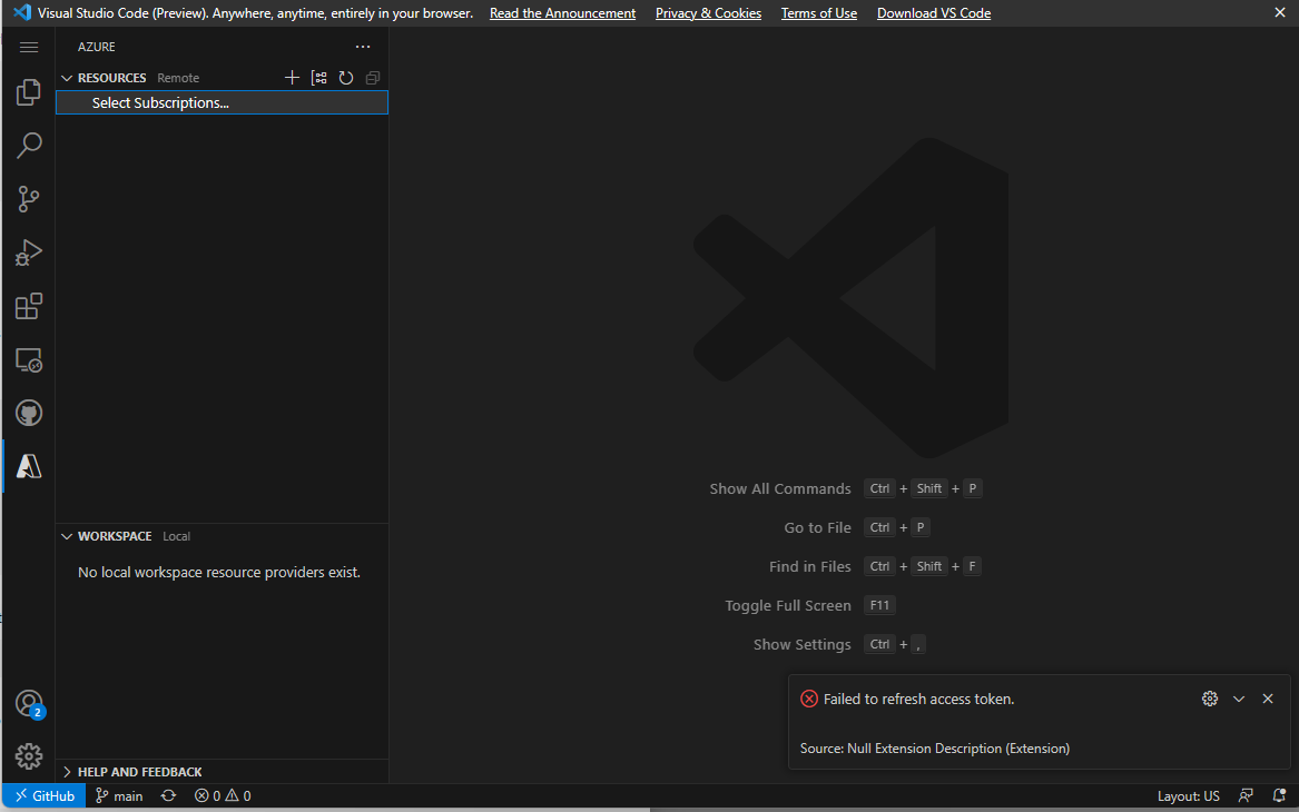 Azure for Students: Cannot list subscriptions - only see "Select Subscriptions" after logging ...