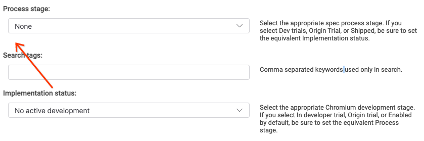Process stage and Implementation status pages should be next to each other · Issue #2194 ...