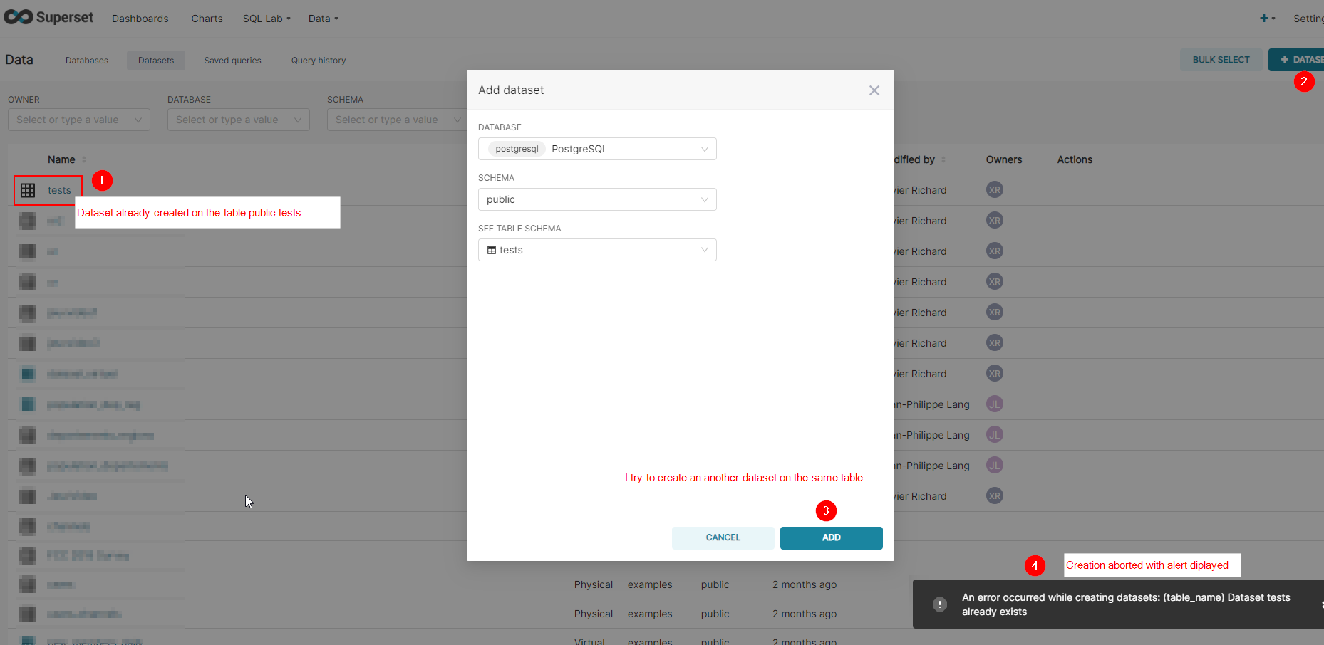 I can create two datasets based on the same table when it should be ...