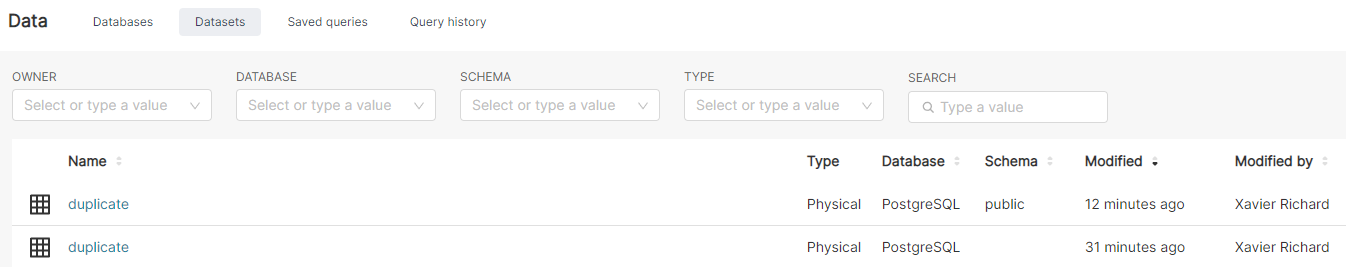 I can create two datasets based on the same table when it should be banned · Issue #21904 ...