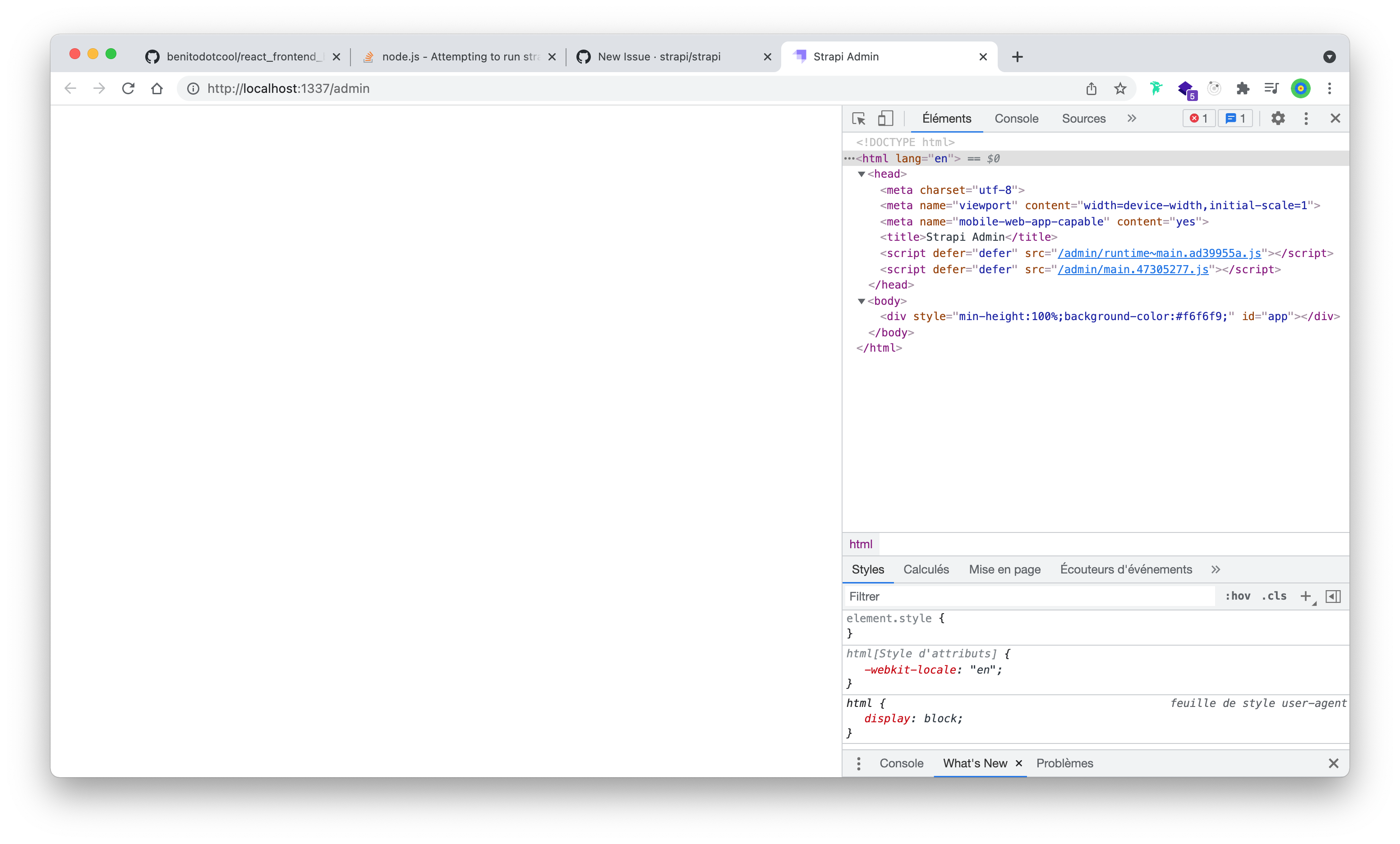 Blank admin panel after running `npx create-strapi-app my-project --quickstart` · Issue #11835 ...