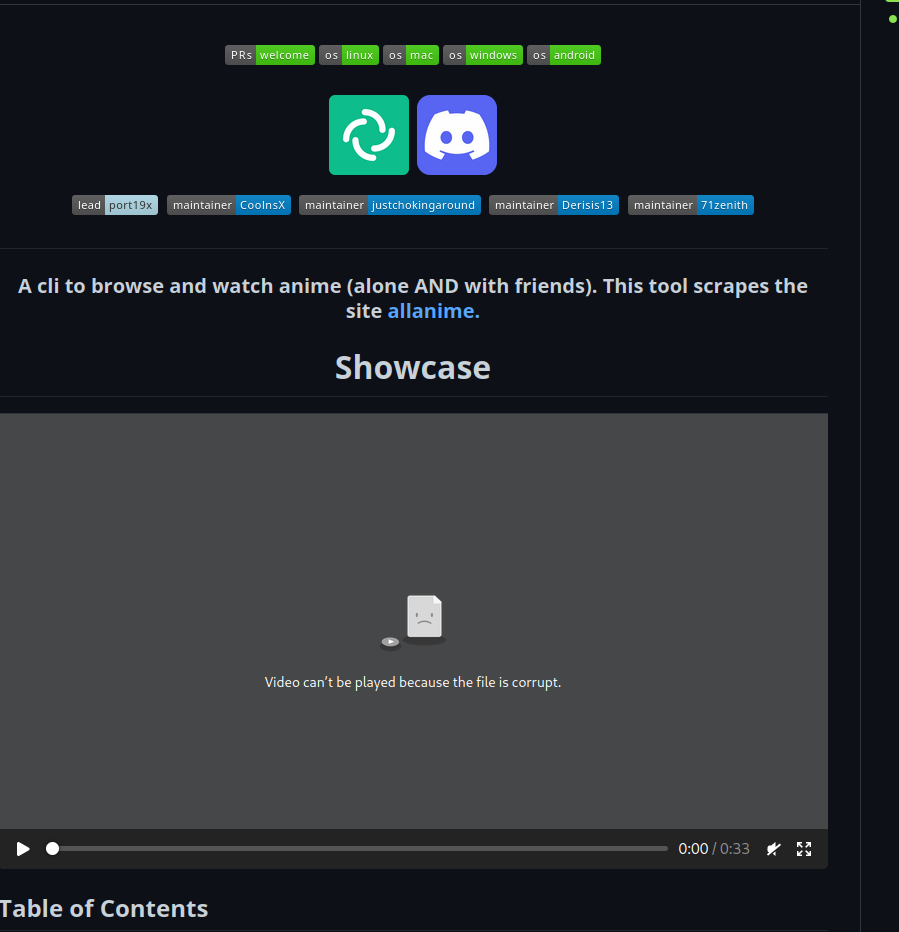 docs: showcase video broken · Issue #1058 · pystardust/ani-cli · GitHub