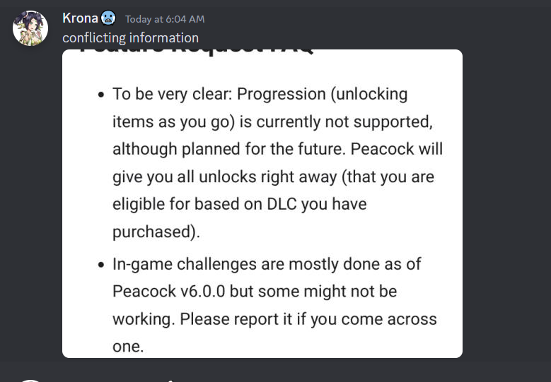 Update info on Current Peacock Version regarding Challenges / Progression · Issue #18 ...