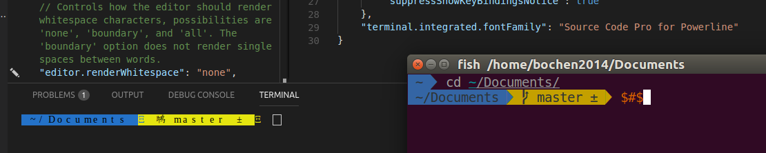 Add advice for setting up the powerlines font in the integrated ...