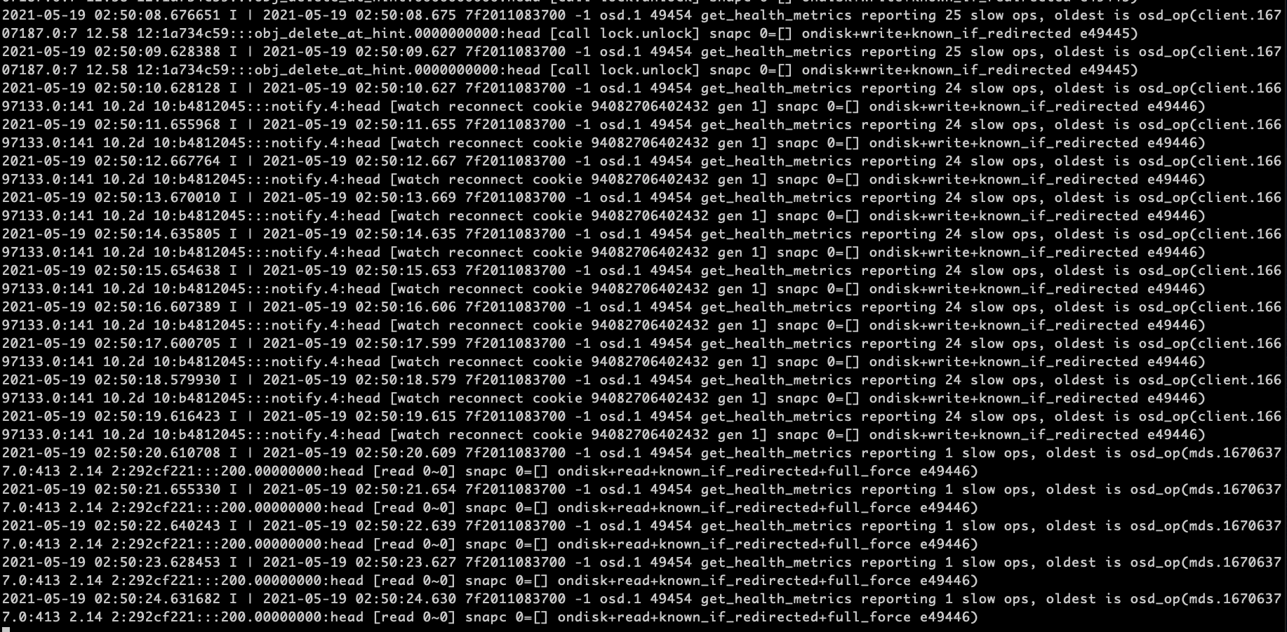 rook-ceph upgrade from 1.0.6 to 1.1.9: MDS has slow request. The result is slow to return by ...