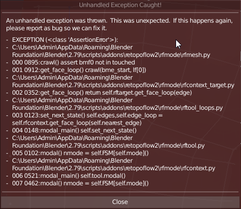 Loops: Unhandled exception caught · Issue #383 · CGCookie/retopoflow · GitHub