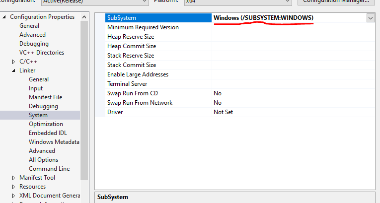 DirectX 11 SubSystem set to Windows (/SUBSYSTEM:WINDOWS) not work ...
