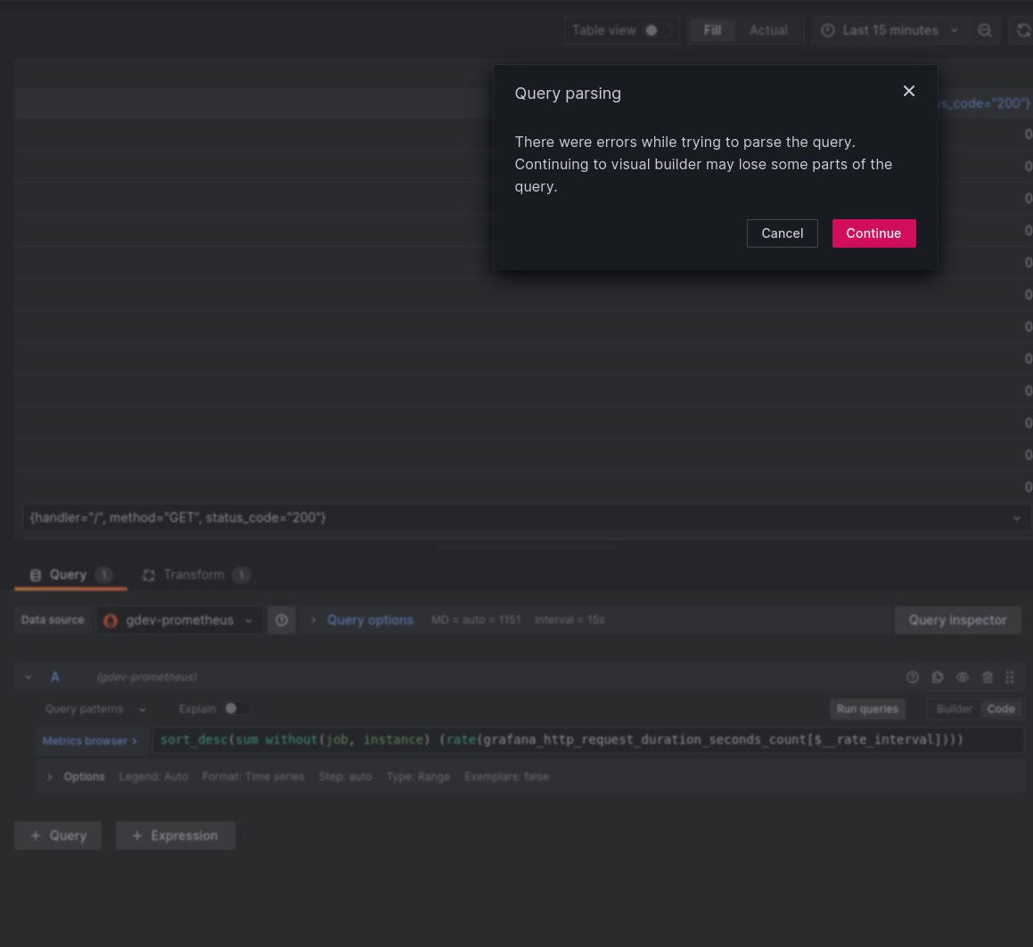 Switching To Builder Mode With A Valid Promql Query Shows A Query Parsing Error Modal · Issue 3418