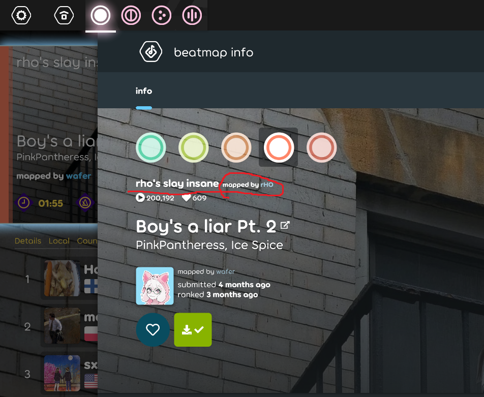 "mapped by" info in Song Select shows only the Creator, not the GD ...
