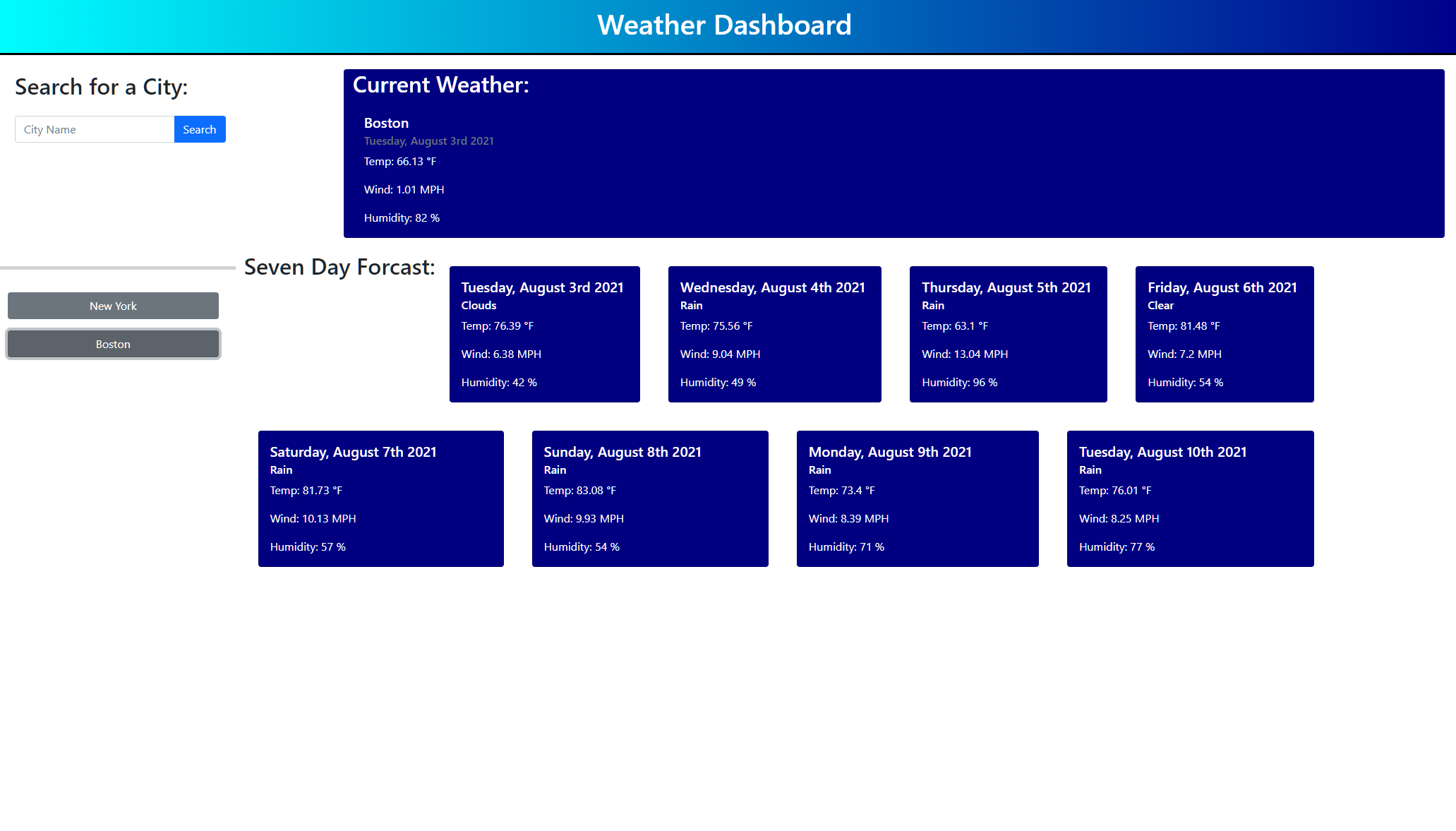 GitHub - AlexParker82/Weather_Dashboard: Weather app allows you to get ...