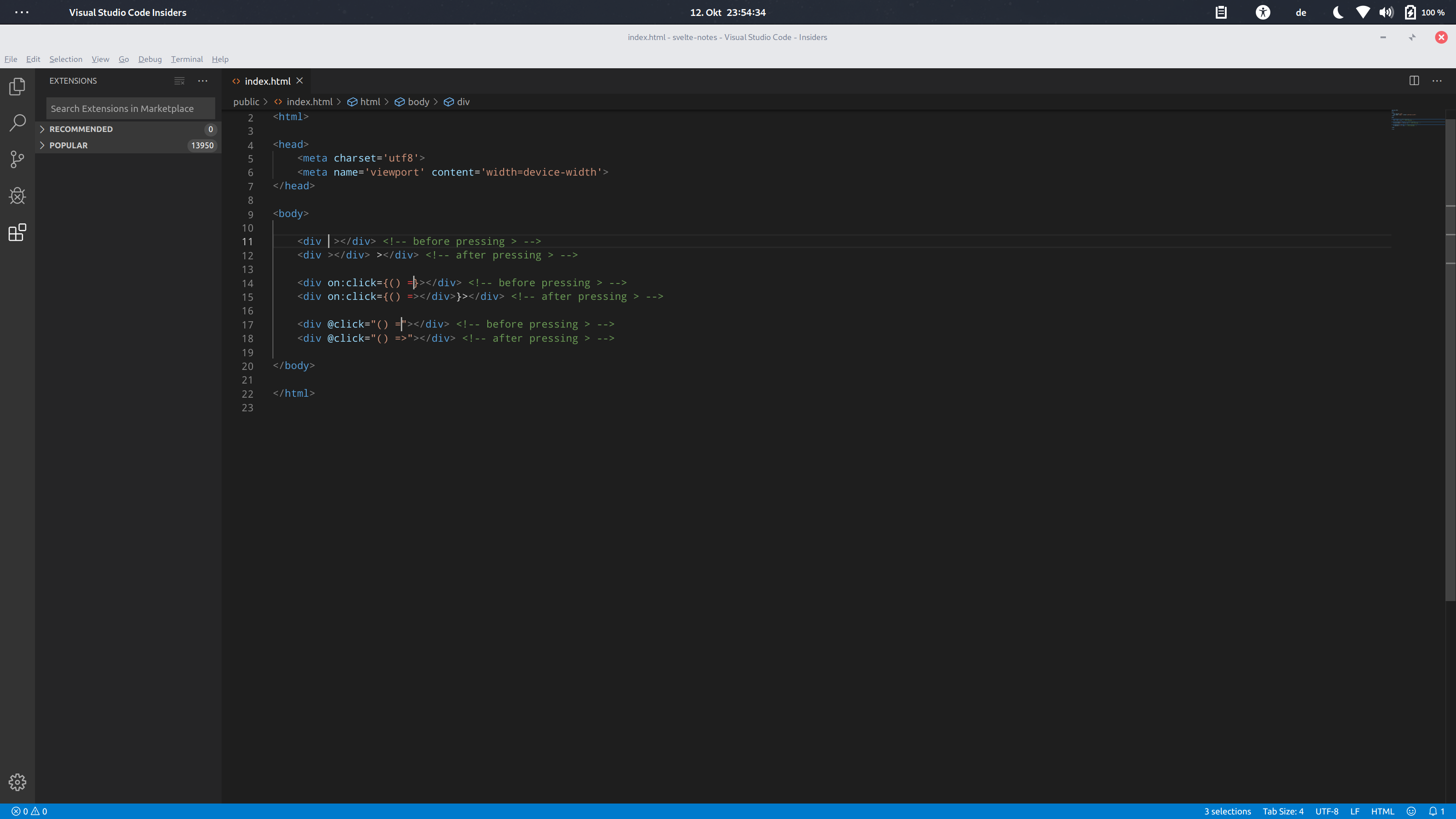 HTML Autocompletion closes the tag by pressing the angle-bracket inside ...
