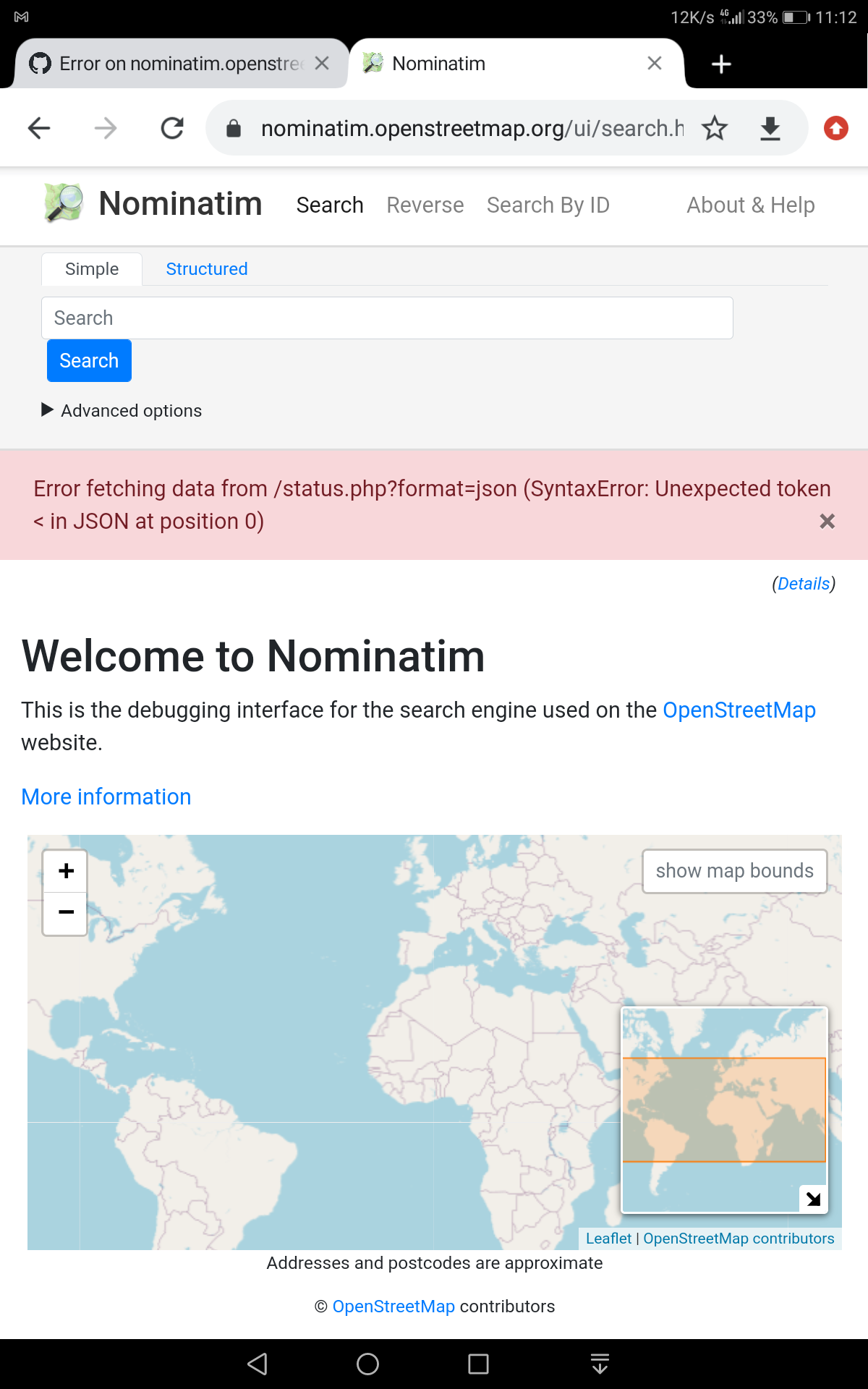 We Need A Nicer Error Message When Api Returns Error · Issue 167 · Osm Search Nominatim Ui