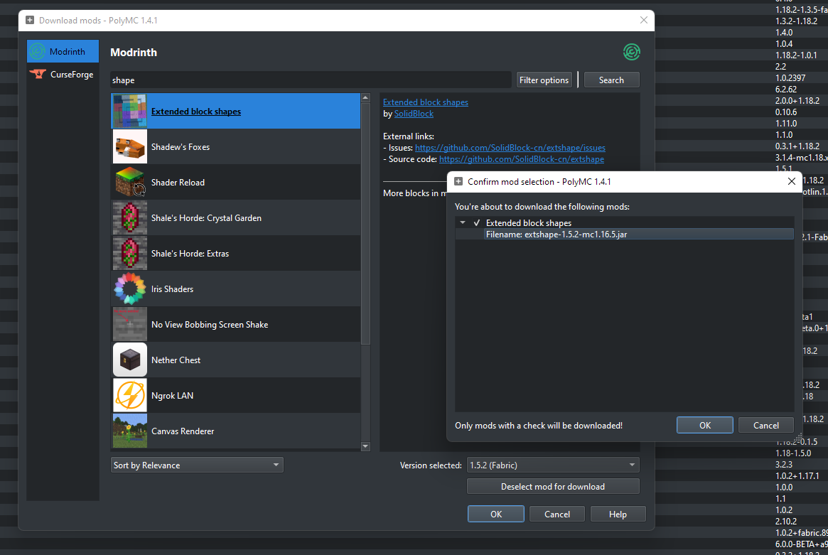 Cannot Select Non Primary Files From Mod Downloader · Issue #1032 · PolyMC/PolyMC · GitHub