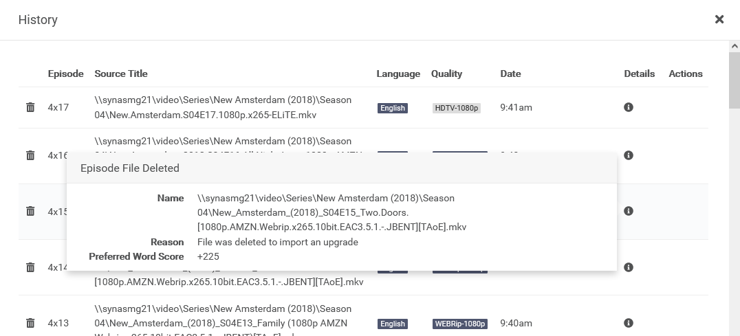 Too many files are being moved to the Sonarr Recycle-bin for an upgrade, leaving no episode ...