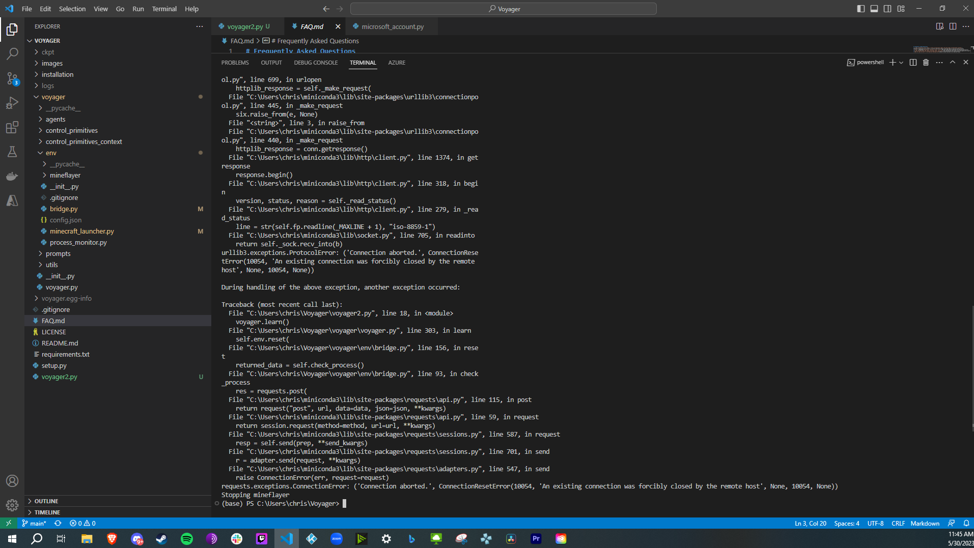Bot leaves and joins immediately. How do I give the bot commands, get the bot to stay? Is this ...