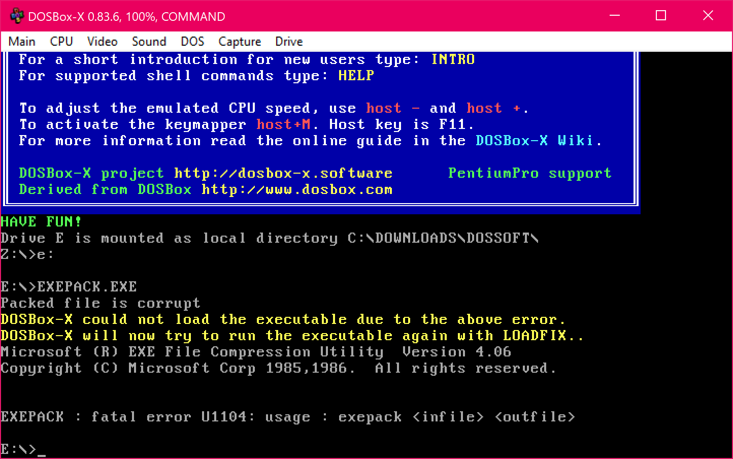 Improve "Packed file is corrupt. Now run it with LOADFIX" message ...