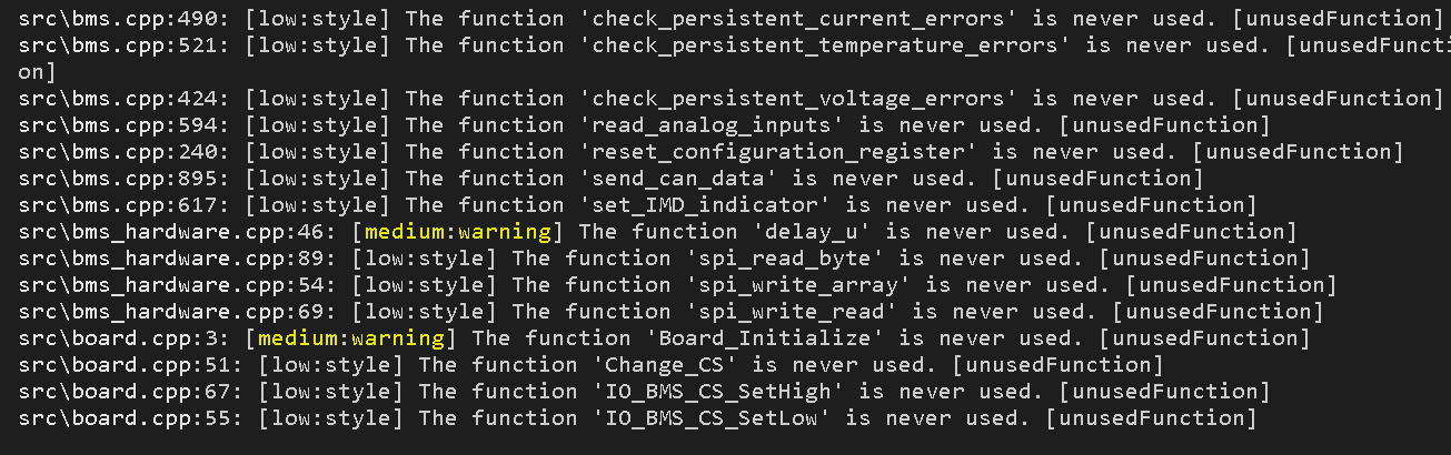 Question Running Newest Cppcheck I Get Warnings All Functions Are Unused Do You See This Also
