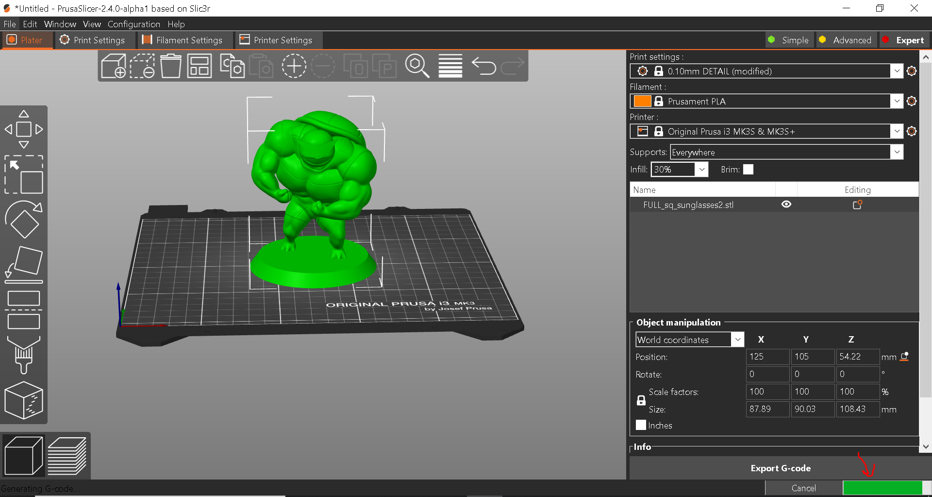 2.4.0 alpha1 allows user to export G-code even though the UI shows ...