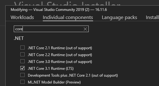 Erroneous: "It looks like you have Visual Studio 2019 installed without .NET Core SDK support ...