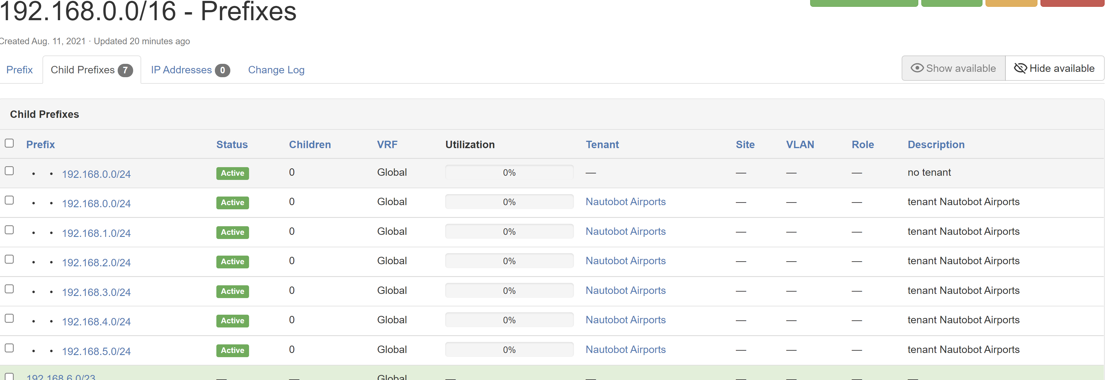 Child Prefixes view shows Child Prefixes from another parent prefix ...