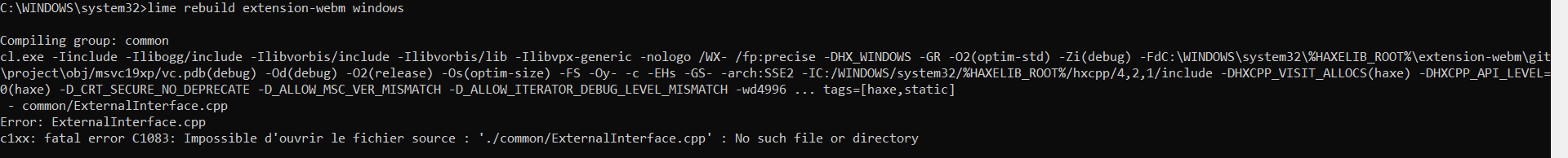 Error: Could not find haxelib "extension-webm", does it need to be installed? ( - Windows10 ...